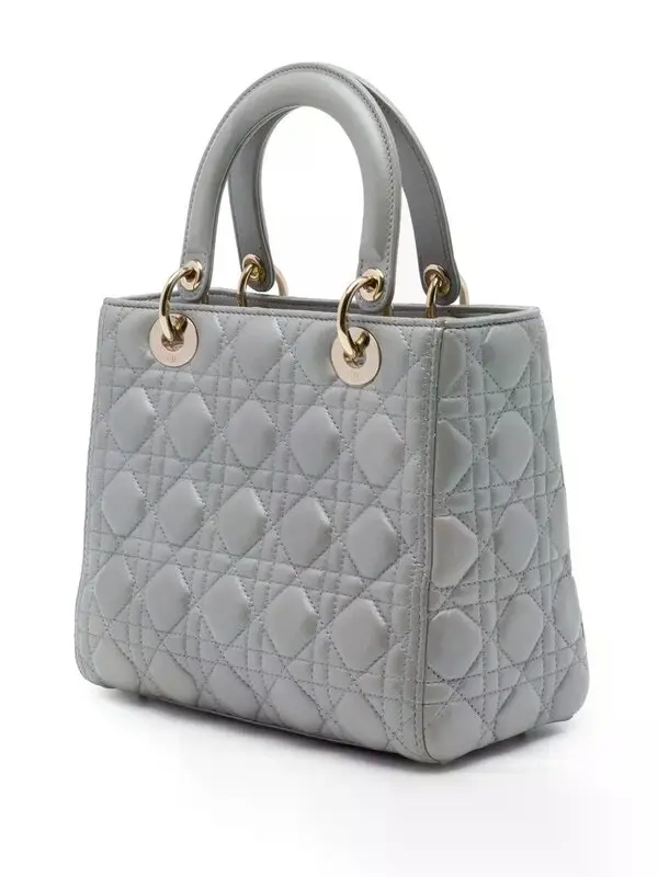 Dior 2014 Medium Pearlescent Lambskin Cannage Lady Satchel - Grey