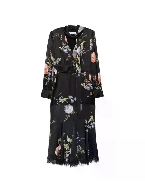 SELF-PORTRAIT Floral-print Lace-trim Midi Dress - Black