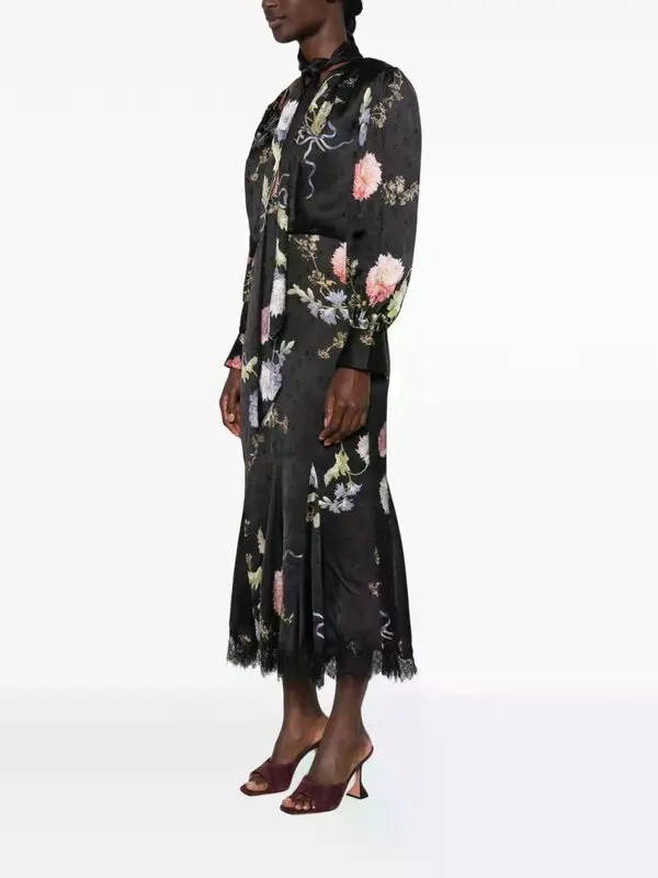 SELF-PORTRAIT Floral-print Lace-trim Midi Dress