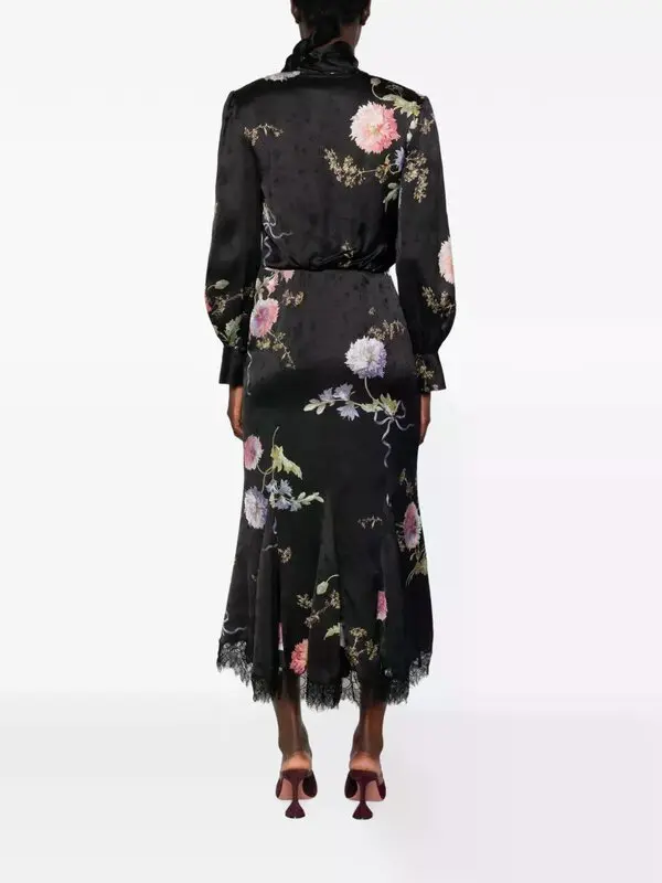 SELF-PORTRAIT Floral-print Lace-trim Midi Dress