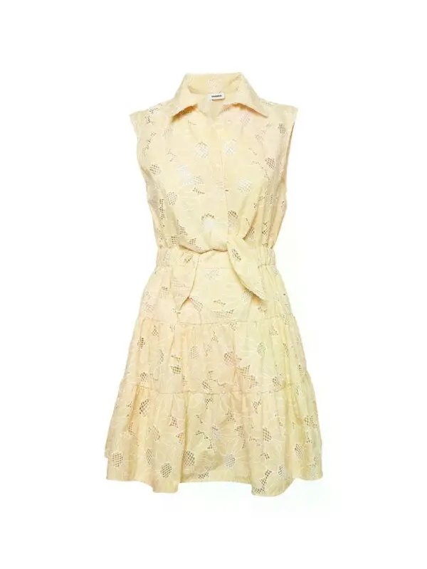 Sandro Floral-embroidered Tie-waist Mini Dress - Yellow