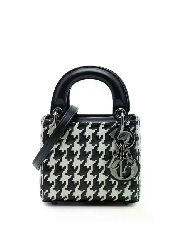 Dior 2022 Micro Calfskin Houndstooth Embossed Macro Lady Satchel