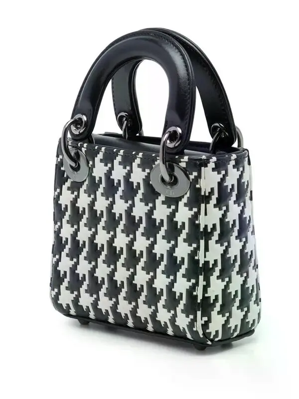 Dior 2022 Micro Calfskin Houndstooth Embossed Macro Lady Satchel
