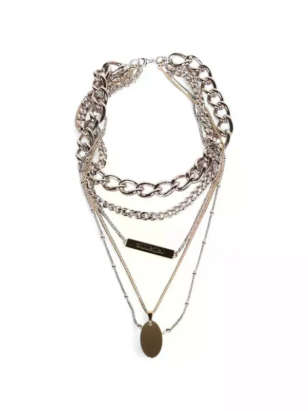Rabanne Layered Logo-plaque Necklace - Silver