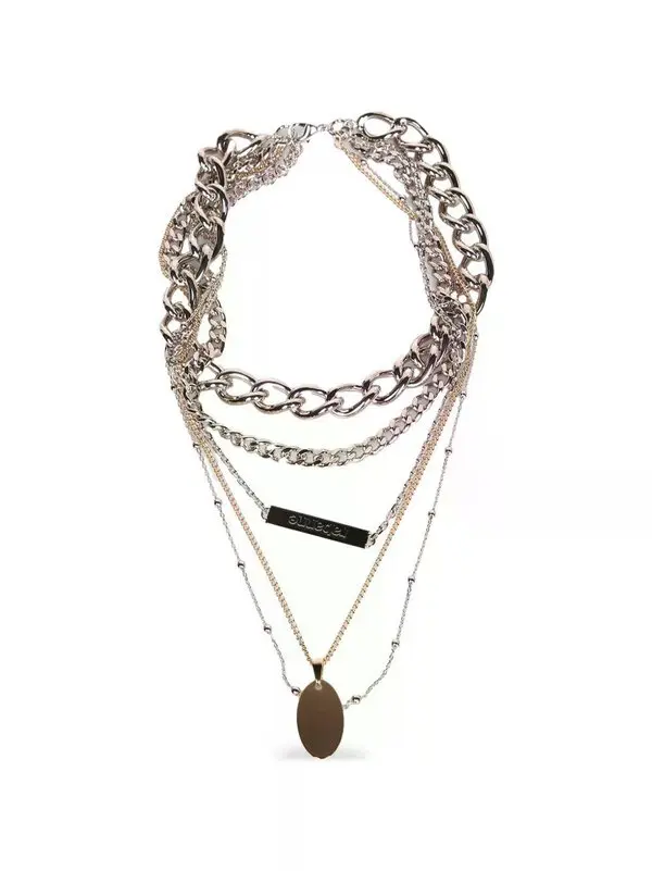 Rabanne Layered Logo-plaque Necklace - Silver