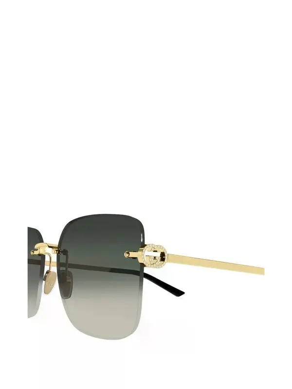 Gucci Logo-detail Crystal-embellished Sunglasses - Gold