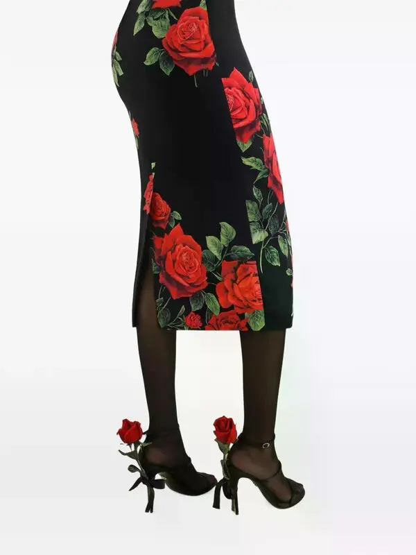 Dolce & Gabbana Rose-print Charmeuse Midi Dress