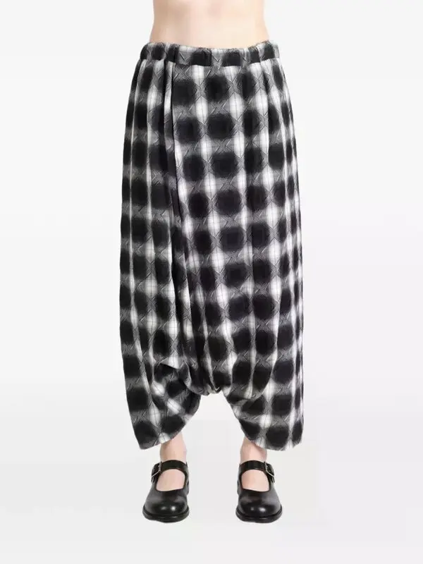 Y’s Check-print Drop-crotch Trousers