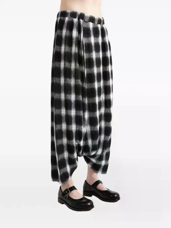 Y’s Check-print Drop-crotch Trousers