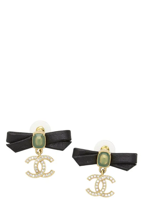 Chanel Leather 'cc' Bow Earrings - Green