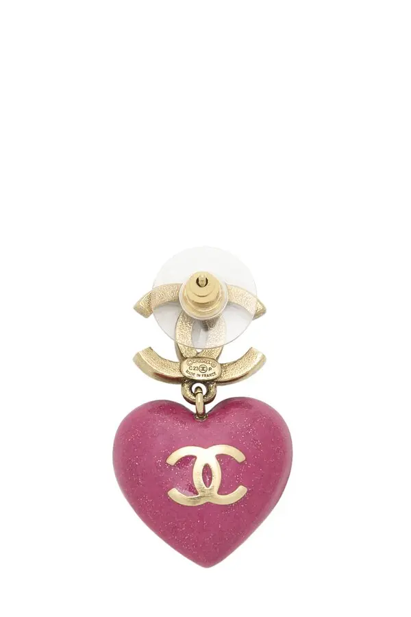 Chanel Enamel 'cc' Heart Dangle Earrings