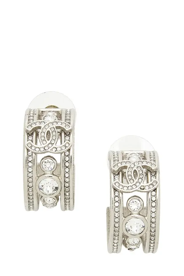 Chanel Cc' Crystal Hoop Earrings