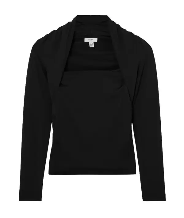 REISS Square-neck Ruched Long Sleeve Top