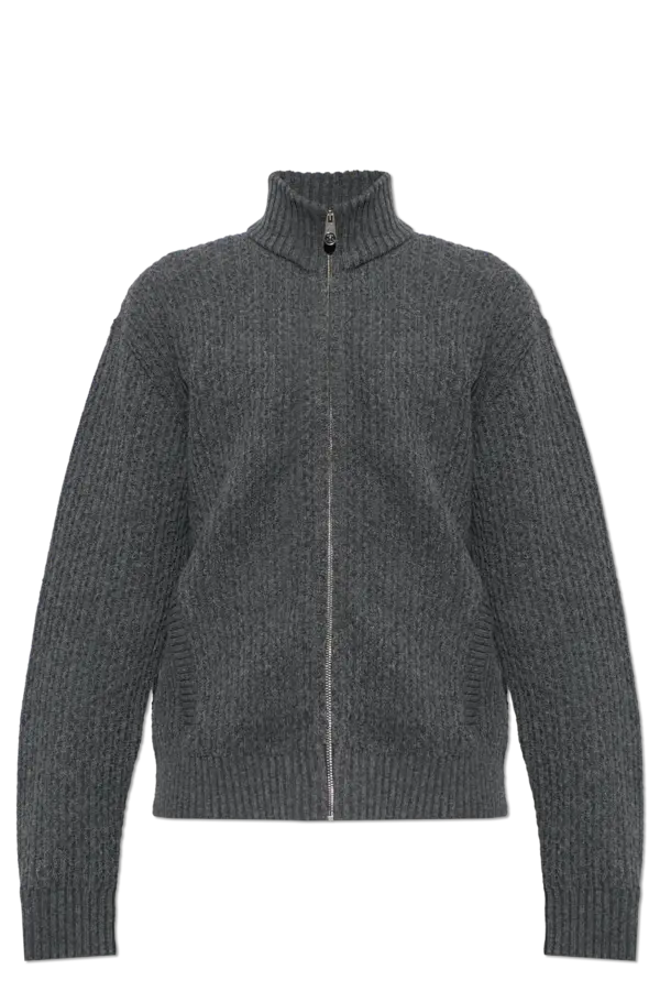 Versace Medusa Head Gray Ribbed Zip Cardigan