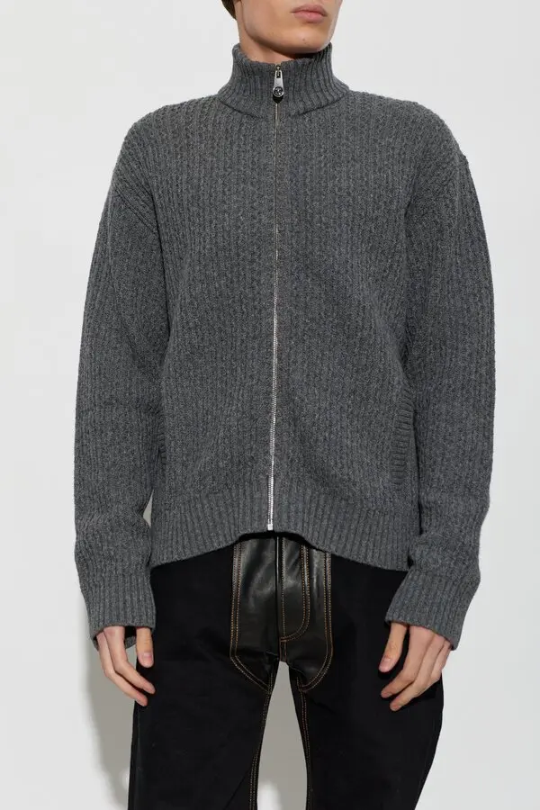 Versace Medusa Head Gray Ribbed Zip Cardigan