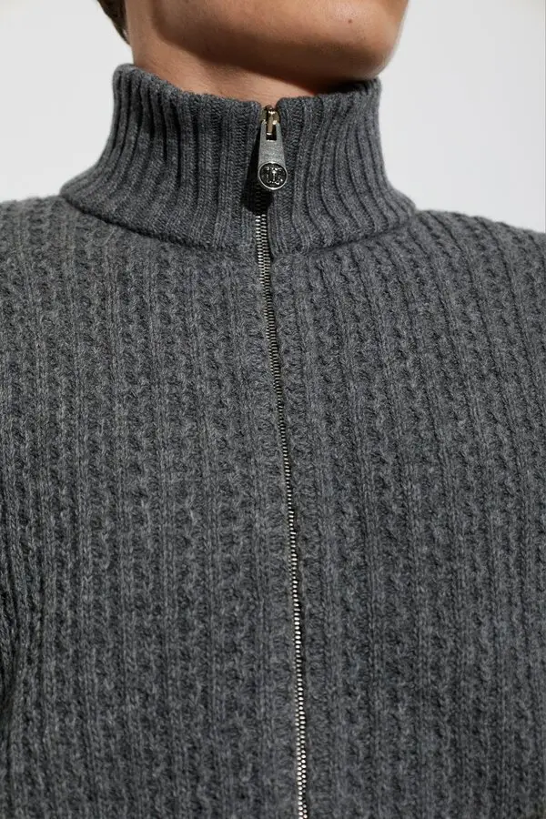 Versace Medusa Head Gray Ribbed Zip Cardigan
