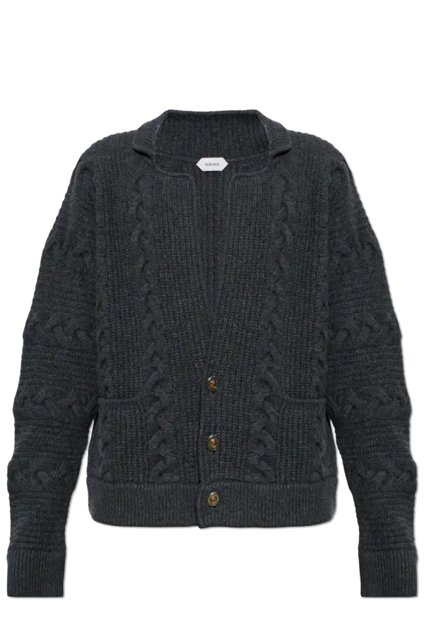 Versace Dark Gray Decorative Cable Knit Cardigan