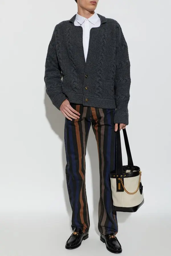 Versace Dark Gray Decorative Cable Knit Cardigan