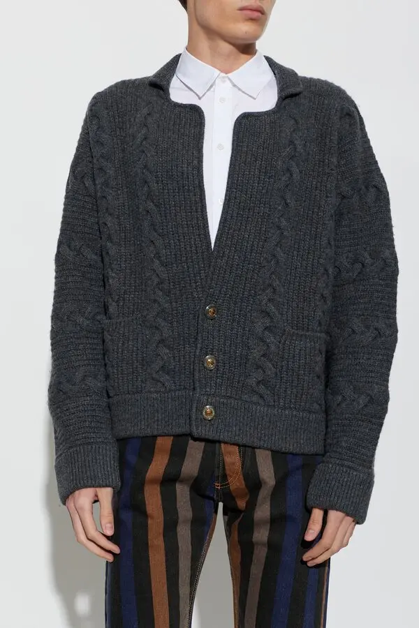 Versace Dark Gray Decorative Cable Knit Cardigan