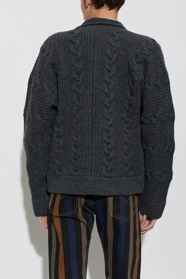 Versace Dark Gray Decorative Cable Knit Cardigan