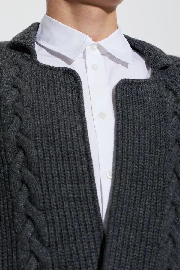 Versace Dark Gray Decorative Cable Knit Cardigan