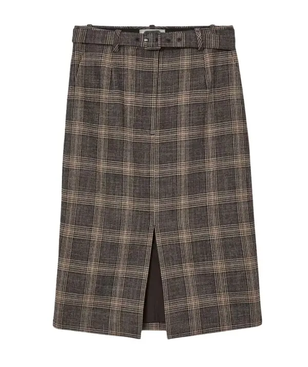 REISS Wool Check Midi Pencil Skirt