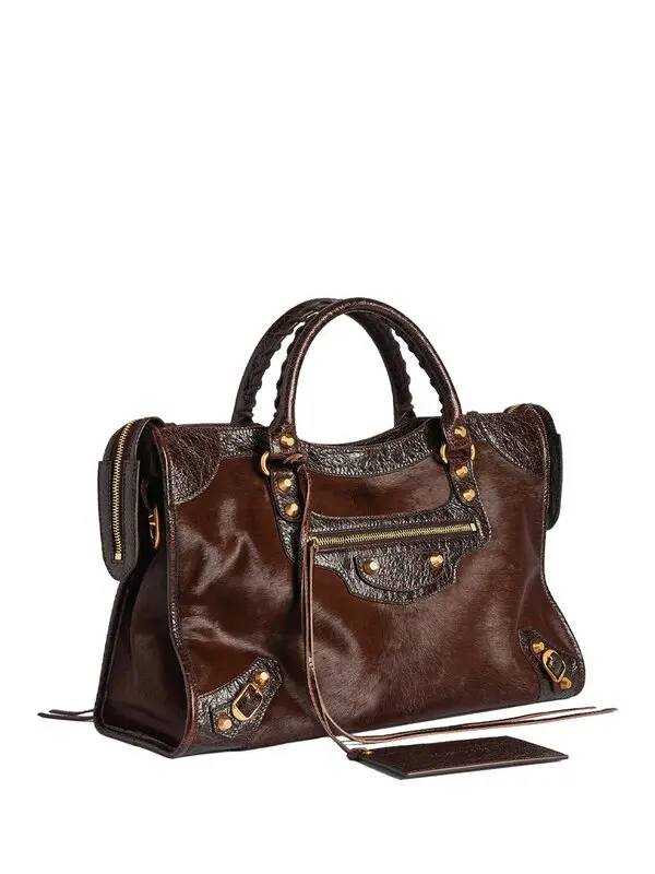 Balenciaga Borsa Le City Media In Cavallino E Pelle Arena - Brown