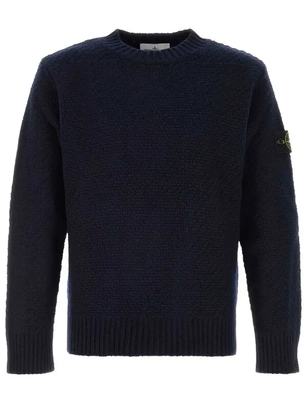 Stone Island Maglione Girocollo Vestibilità Loose A Costine - Blue