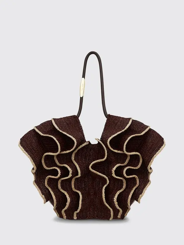 Zimmermann Raffia Tote Bag With Embroidery And Double Leather Handles - Brown