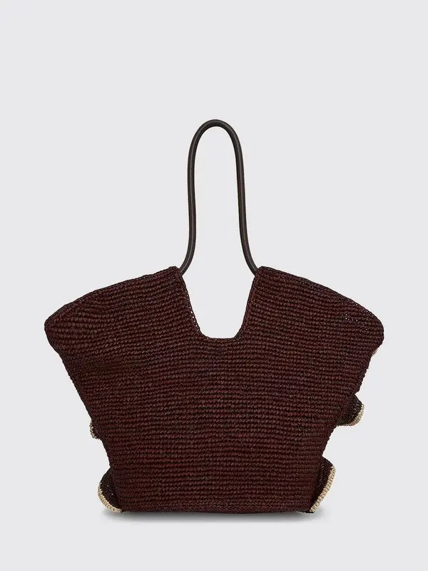 Zimmermann Raffia Tote Bag With Embroidery And Double Leather Handles - Brown