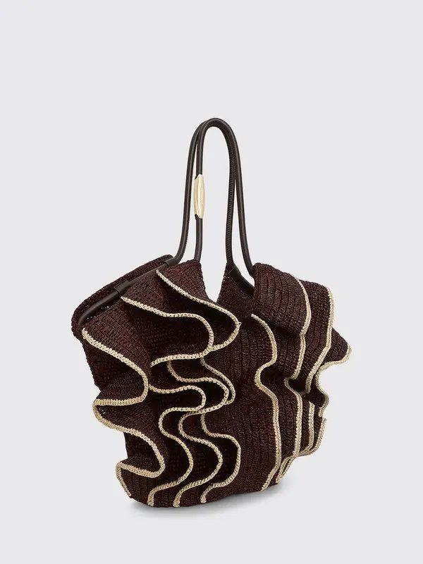 Zimmermann Raffia Tote Bag With Embroidery And Double Leather Handles - Brown