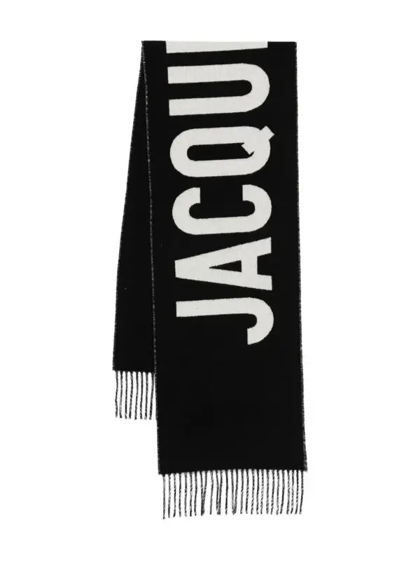 Jacquemus L`écharpe In Lana Con Frange E Logo - Black