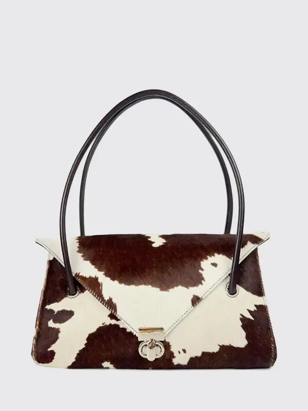 Marni Pony Hair Shoulder Bag With Abstract Pattern And Double Handle