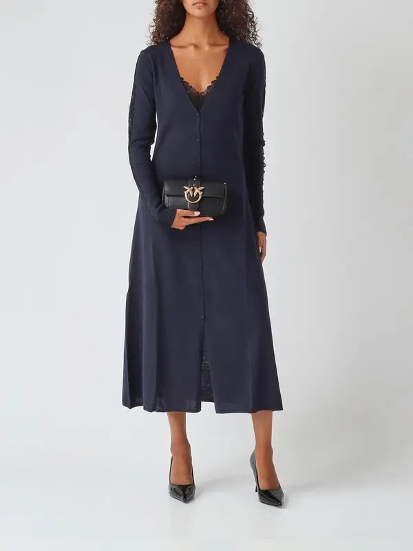 Pinko Wool Knit Midi Slip Dress With Lace Inserts