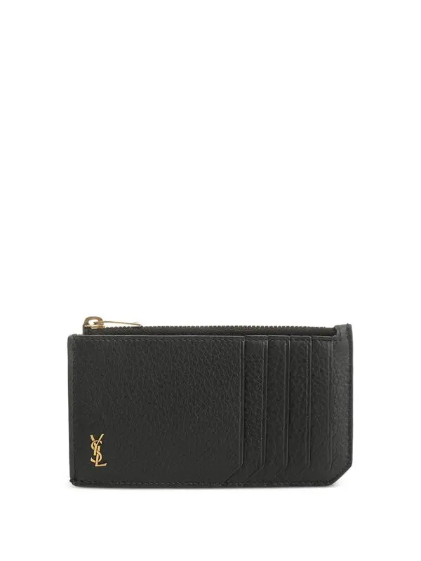 Saint Laurent Portacarte Fragments Tiny Cassandre Con Zip In Pelle Lucida