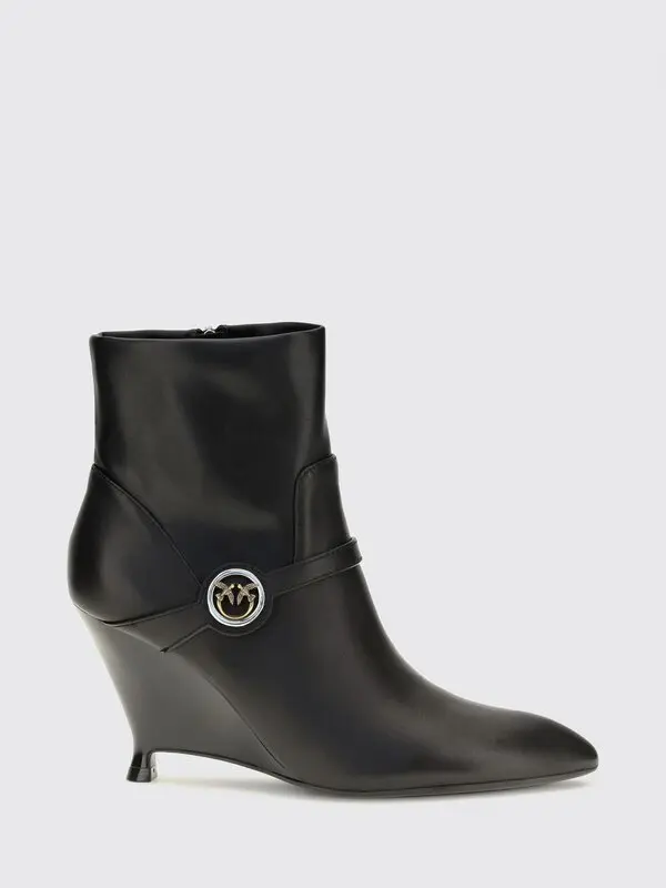 Pinko Gwen Smooth Leather Ankle Boots With Sculptural High Heel And Tapered Toe