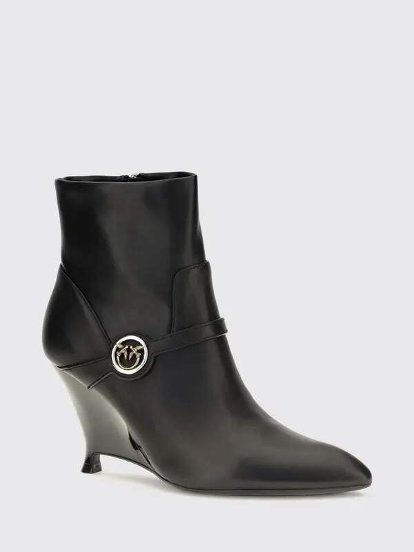 Pinko Gwen Smooth Leather Ankle Boots With Sculptural High Heel And Tapered Toe
