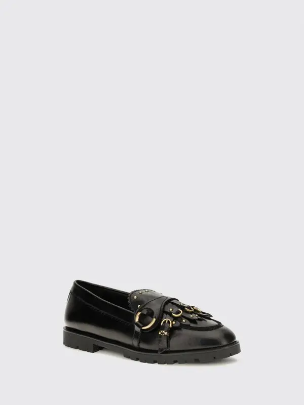 Pinko Leather Penny Loafers With Fringes And Lug Sole