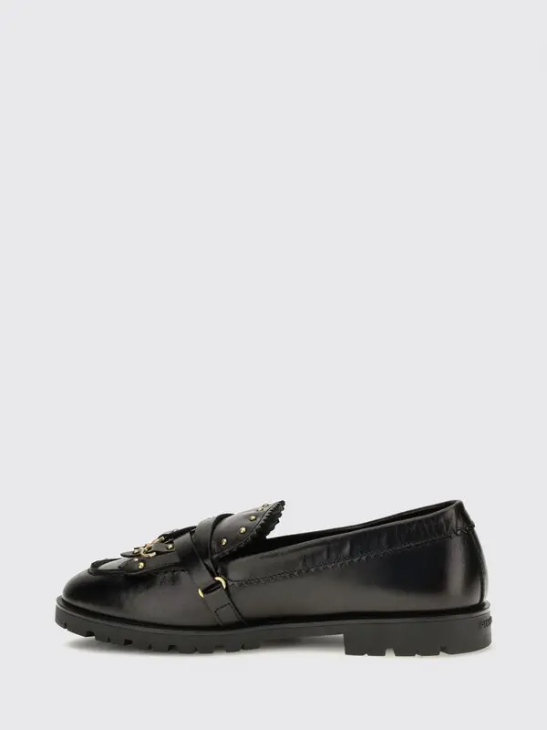 Pinko Leather Penny Loafers With Fringes And Lug Sole