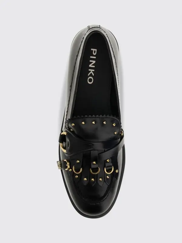 Pinko Leather Penny Loafers With Fringes And Lug Sole