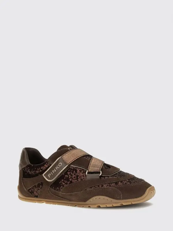 Pinko Suede Mary Jane Sneakers With Sequins And Velcro Strap - Dark