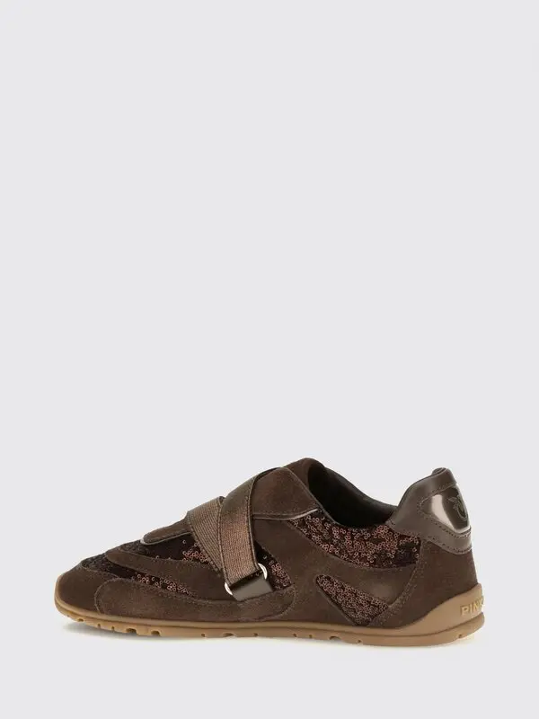 Pinko Suede Mary Jane Sneakers With Sequins And Velcro Strap - Dark