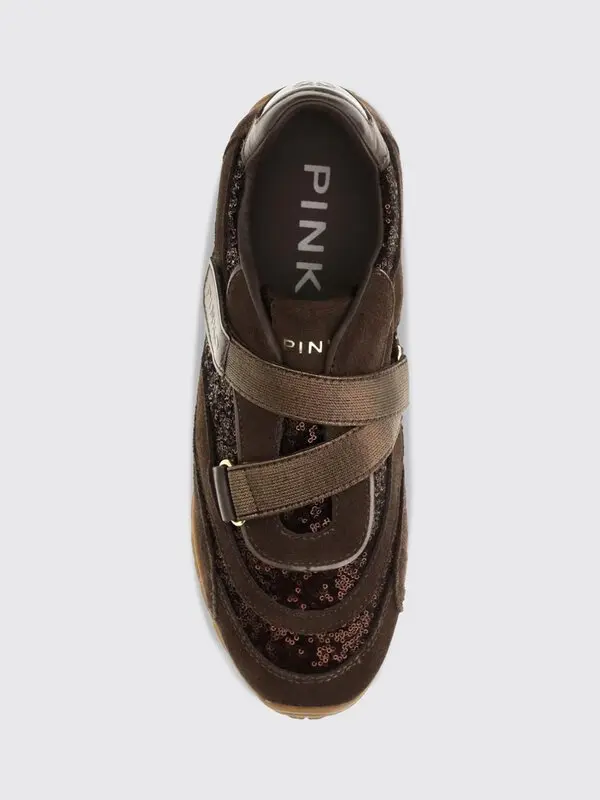 Pinko Suede Mary Jane Sneakers With Sequins And Velcro Strap - Dark