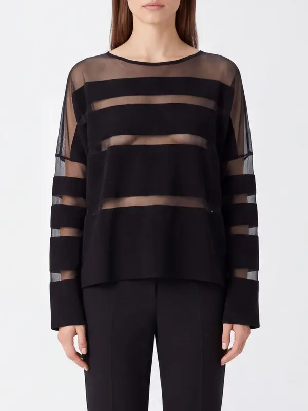 Liviana Conti Sheer Virgin Wool Knit Top With Dropped Shoulders - Black