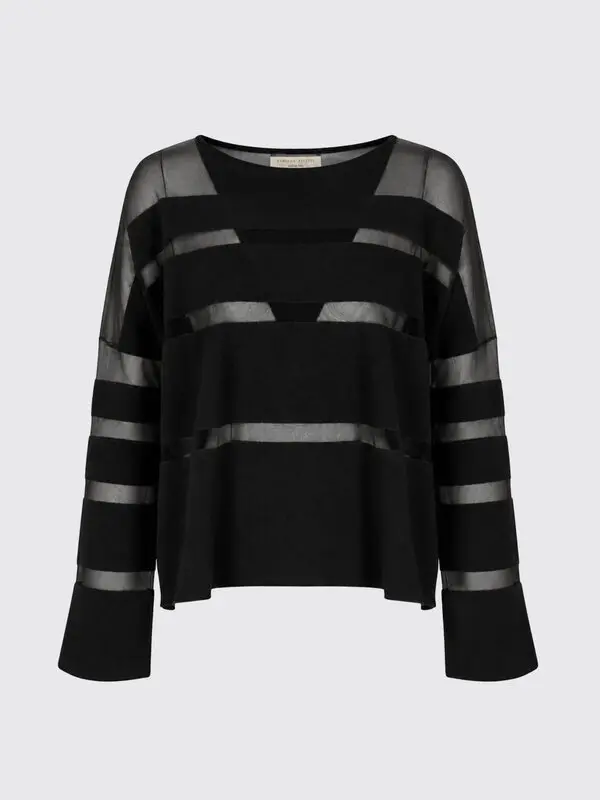 Liviana Conti Sheer Virgin Wool Knit Top With Dropped Shoulders - Black