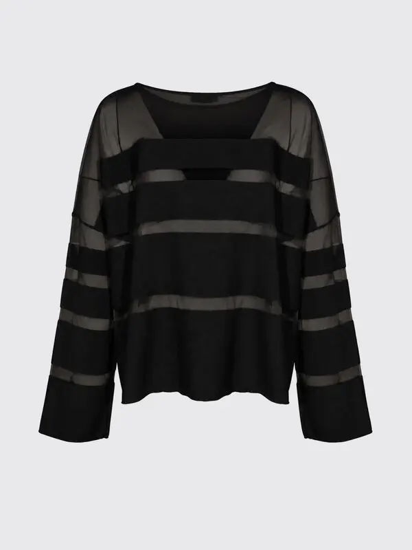 Liviana Conti Sheer Virgin Wool Knit Top With Dropped Shoulders - Black