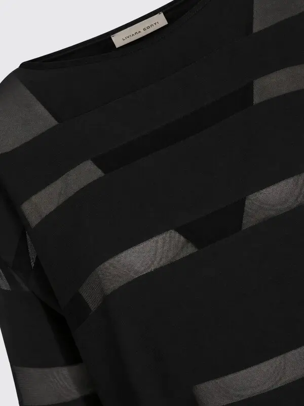 Liviana Conti Sheer Virgin Wool Knit Top With Dropped Shoulders - Black