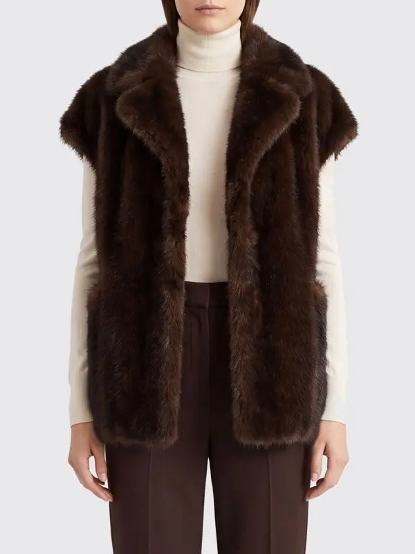 Liviana Conti Rian Short Faux Fur Waistcoat With Lapel Collar