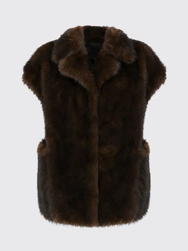 Liviana Conti Rian Short Faux Fur Waistcoat With Lapel Collar