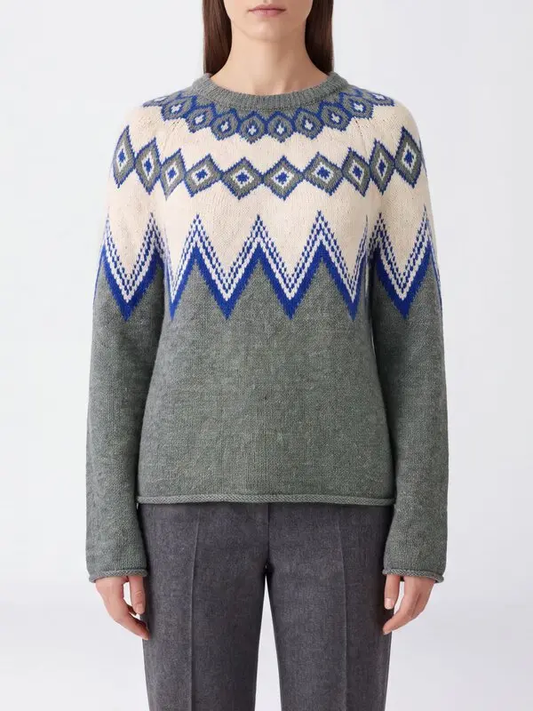 Liviana Conti Cashmere Blend Crewneck Jumper With Ethnic Pattern